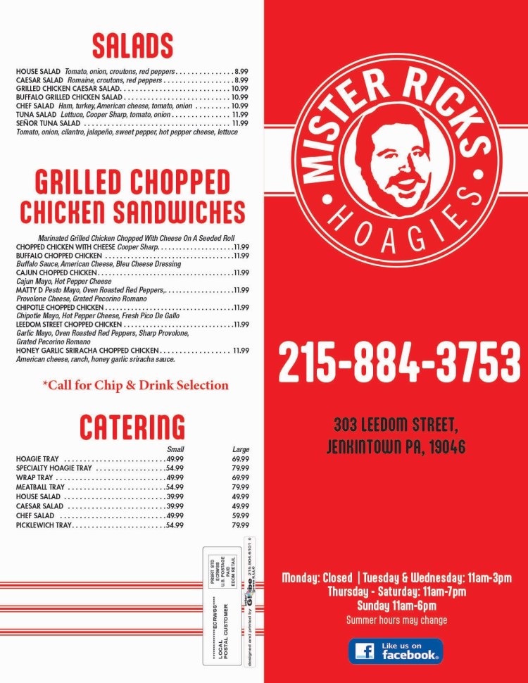 Menu – Mister Ricks Hoagies